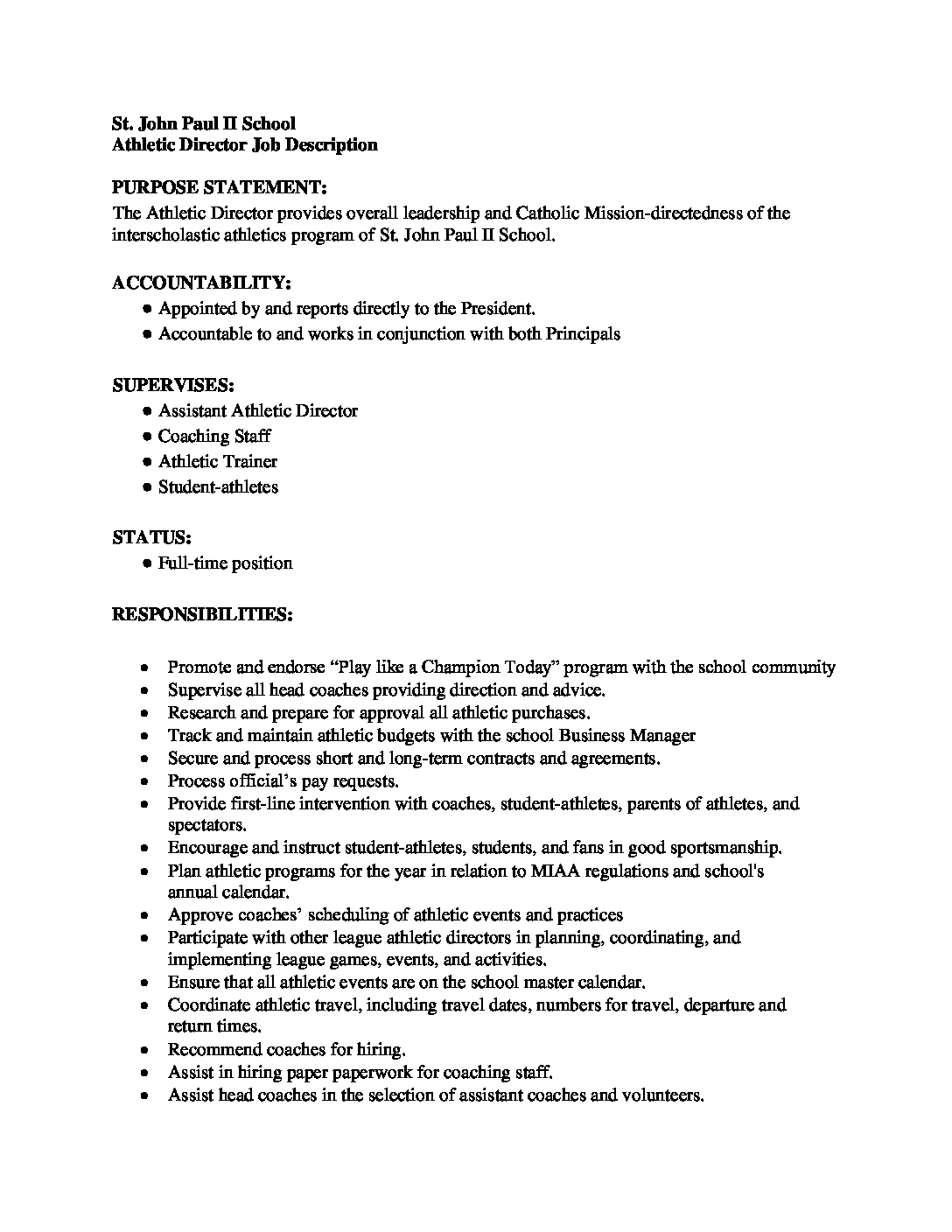 JPII Director of Athletics - CS Alliance