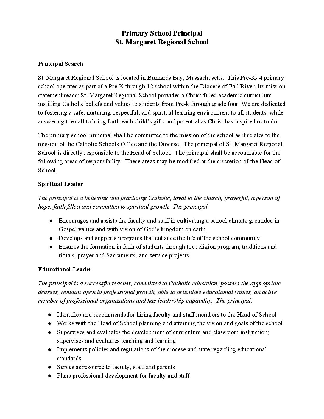 St. Margaret Regional School-Principal Search - CS Alliance