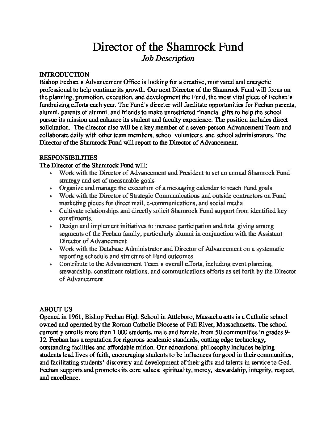 shamrock fund job - text only - CS Alliance